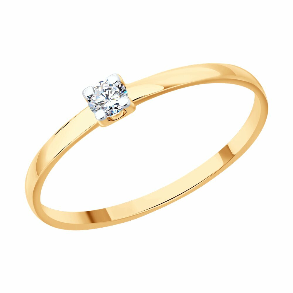 Перстень, красное золото, 585 проба, бриллиант выращенный