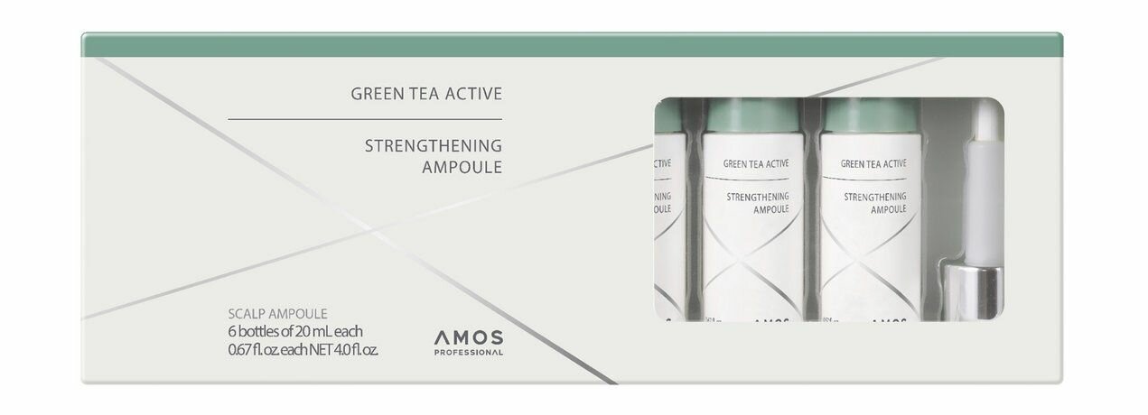 AMOS Ампулы для волос Green Active Strengthening Ampoule укрепляющие с зеленым чаем, 6х20 мл