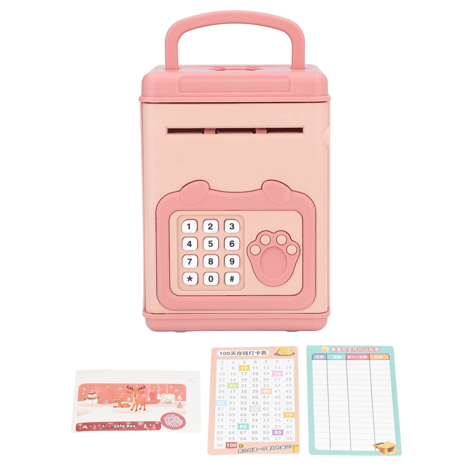 Fingerprint Password Cash Piggy Bank for Kids Auto Scroll Paper Interactive Electronic ATM With Child Music Pink
