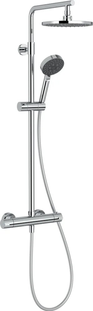 Душевая стойка Jacob Delafon Brive E24322-CP со смесителем, термостатическим, хром, глянцевая, с тропическим душем, с лейкой, душевая система, латунная