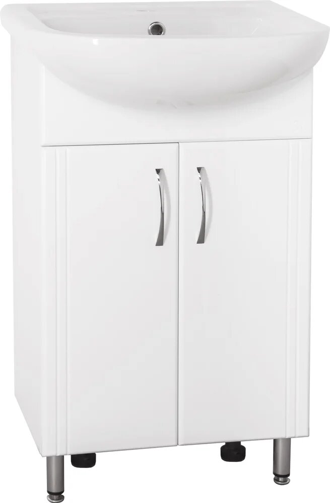 Тумба с раковиной Style Line Эко Стандарт №9 50 напольная, 50, 3 см, белая, глянцевая, с дверками, раковина для ванной фарфоровая, полукруглая, встроенный слив-перелив
