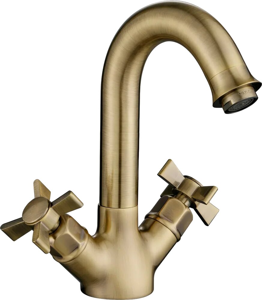 Смеситель для раковины Kaiser Cross 41011-1 бронзовый, матовый, кран для ванной в раковину, из латуни, с поворотным изливом