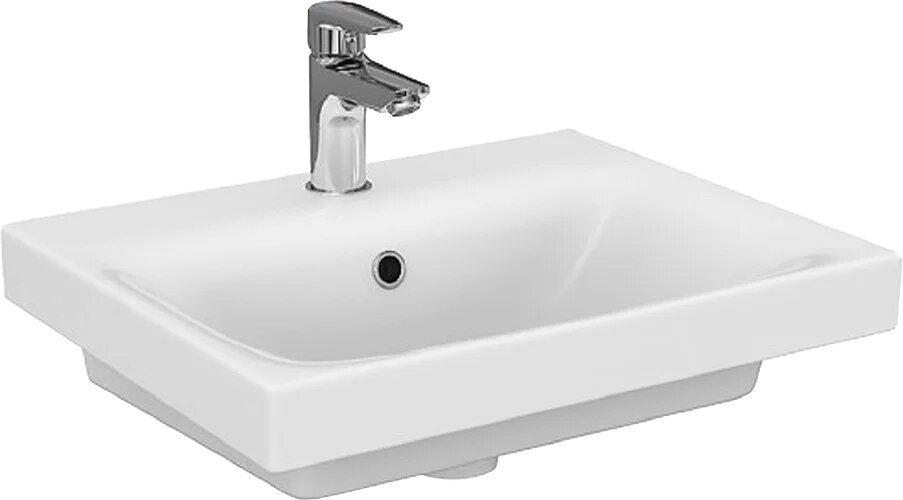 Мебельная раковина Cersanit Moduo 50 подвесная, фарфоровая, раковина для ванной, со сливом-переливом, белая, прямоугольная