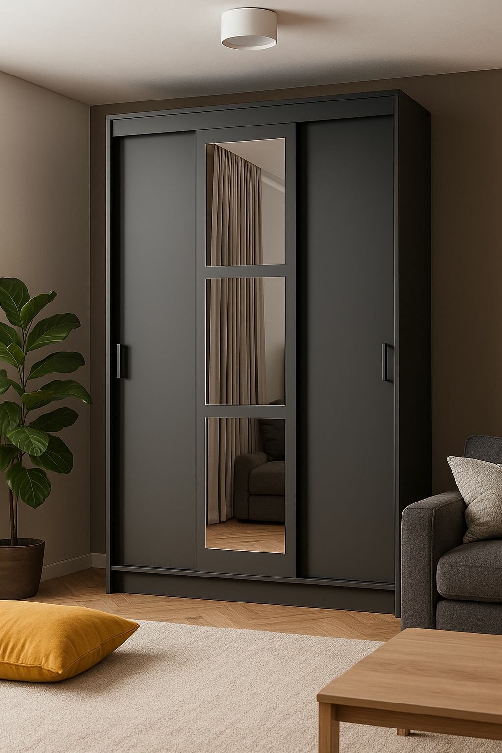 Шкаф-купе Бруно 6 Графит ЛДСП ширина 131 см с полками и штангами в гостиную и спальню напольный