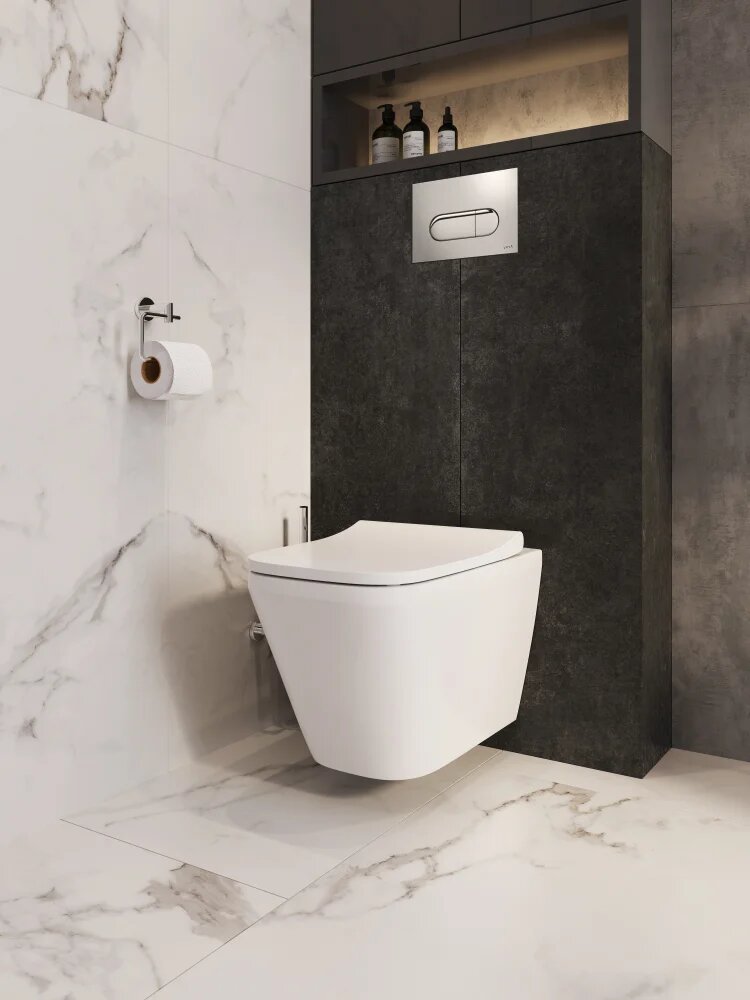 Унитаз подвесной VitrA Integra Square 7082B003-7209 с микролифтом, безободковый, без бачка, фарфоровый, с биде, белый, глянцевый, прямоугольный, сиденье для унитаза в комплекте