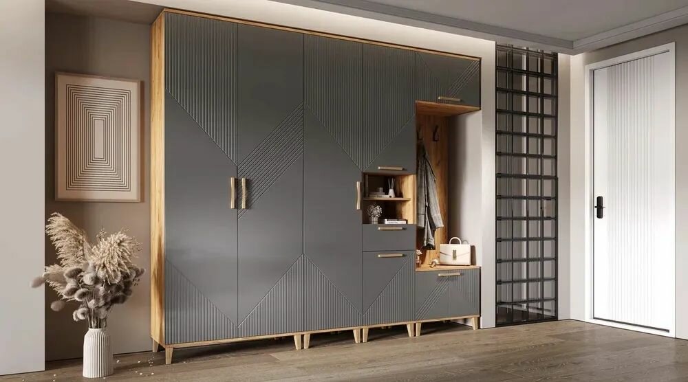 Комплект прихожей Мебельная Фабрика "Рай" "Ирис" Браш Графит, Дуб Крафт, ЛДСП