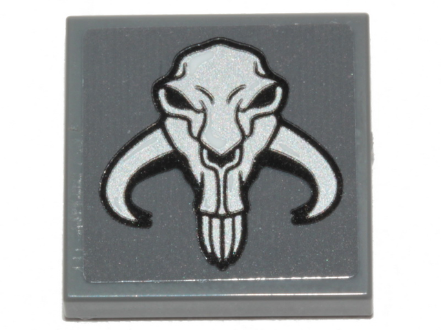 Tile 2 x 2 with Mythosaur Skull (SW Mandalorian Isignia) Pattern (Sticker) - Set 75319, 3068pb1912 Dark Bluish Gray U