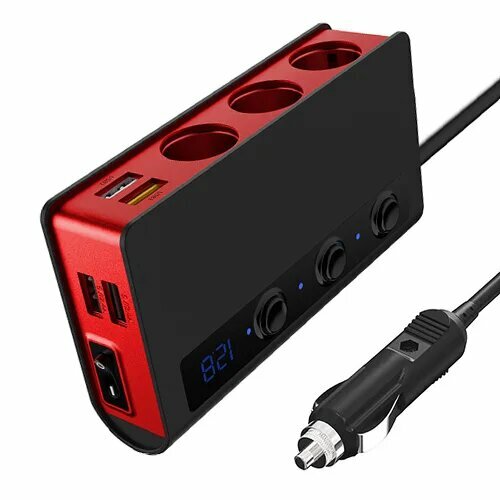 Разветвитель прикуривателя Quick Charge 3.0, 12 В/24 В, 3 розетки, 180 Вт, автомобильный разветвитель постоянного тока «вкл-выкл» с 4-портовым автомобильным зарядным устройством USB, Red