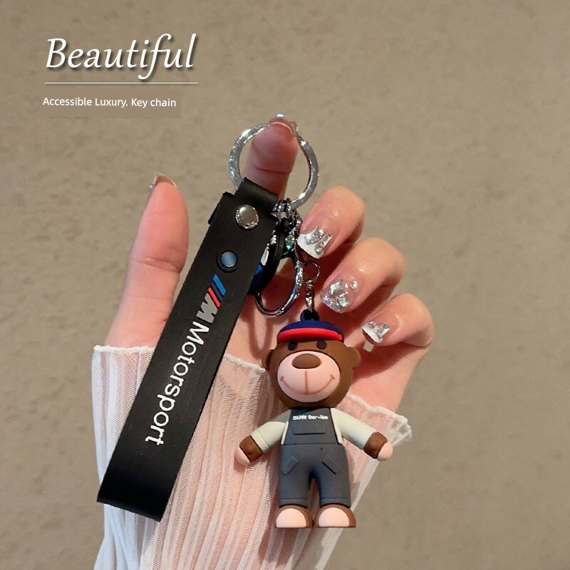 Элегантный брелок для ключей с коричневой медвежьей фигуркой и серебряным замком - премиальный аксессуар для авто