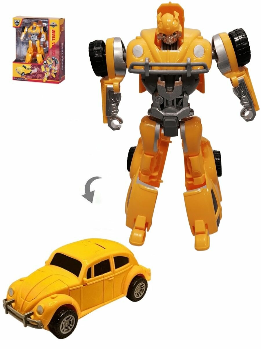 Игрушка трансформер 2 в 1 легковая машина, робот 18 см желтый