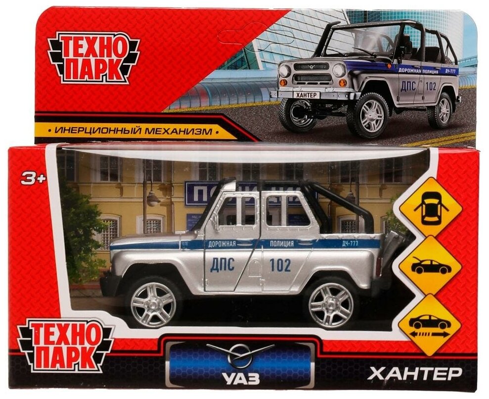 Машина металл Уаз Хантер Полиция, 11,5 см. серебристый Технопарк HUNTERBCH-12POL-SR