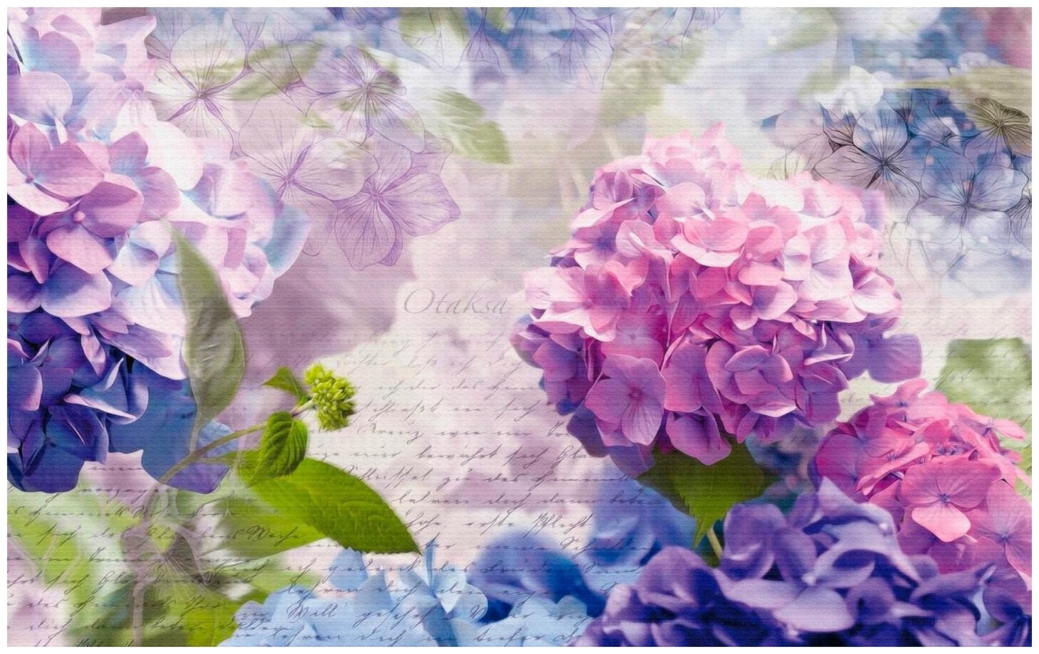 Фотообои Уютная стена "Гортензии со строчками из стихов" 430х270 см Виниловые Бесшовные (единым полотном)
