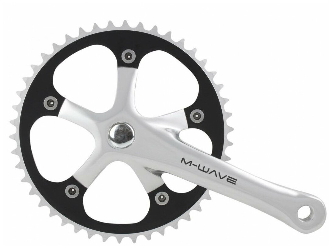 Система 5-350630 передняя 1 скоростная SingleSpeed облегч алюминиевый 1/2х1/8 сменные звенья 46зуб. шатуны 165мм сер.-черный M-WAVE