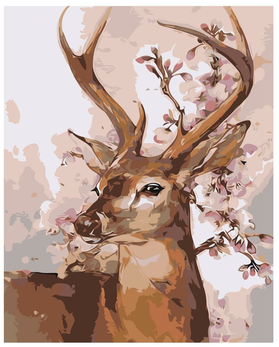 Картина по номерам, "Живопись по номерам", 40 x 50, A467, олень, рога, животное, дикий, иллюстрация, акварель, прозрачный