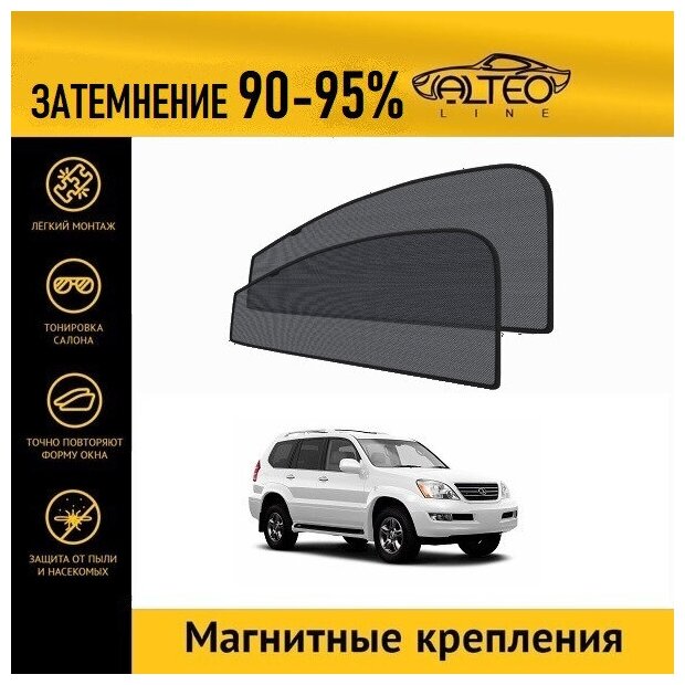 Каркасные автошторки ALTEO PREMIUM на Lexus GX 470, 1 (2002-2007) на передние двери на магнитах с затемнением 90-95