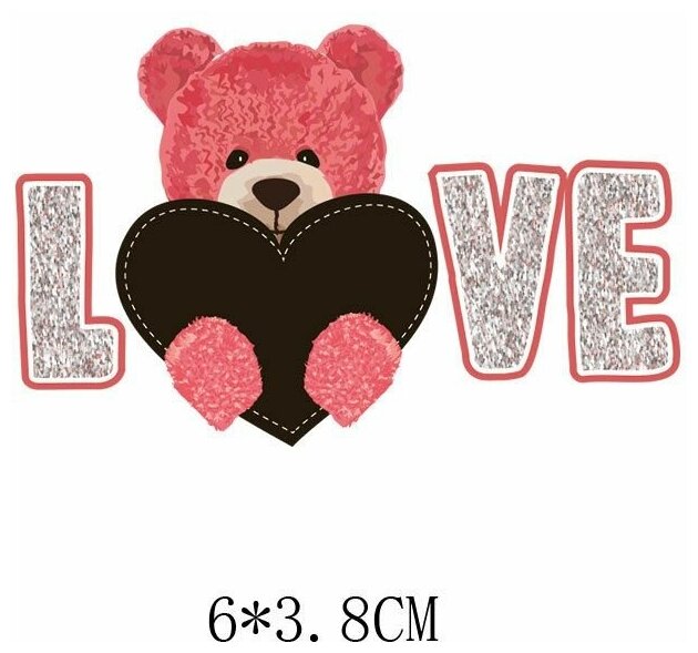 Термонаклейка на одежду мишка love термоапликация 2шт.
