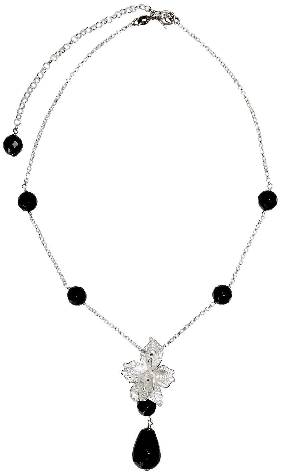 Колье, серебро, 925 проба, родирование, оникс