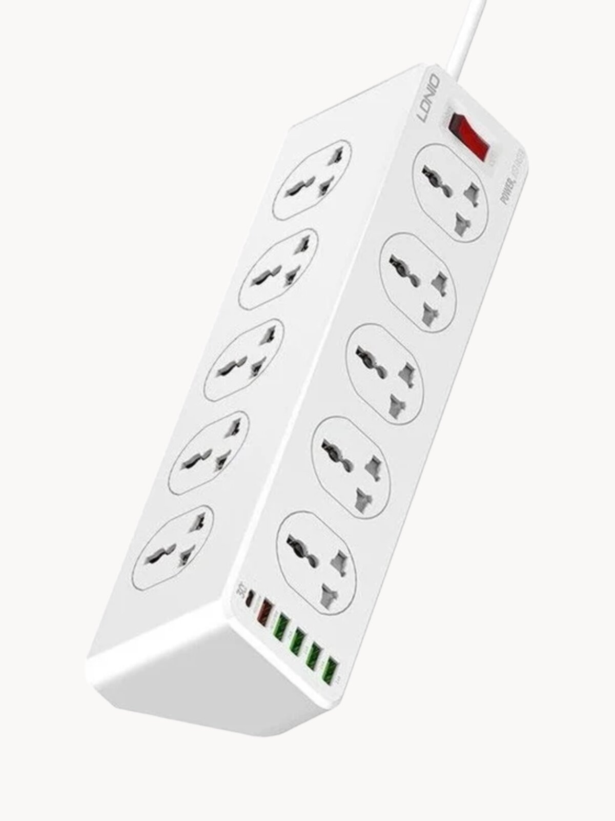 Удлинитель сетевой фильтр LDNIO SC10610 2 метра, 2500 Вт, быстрая зарядка на 6 USB