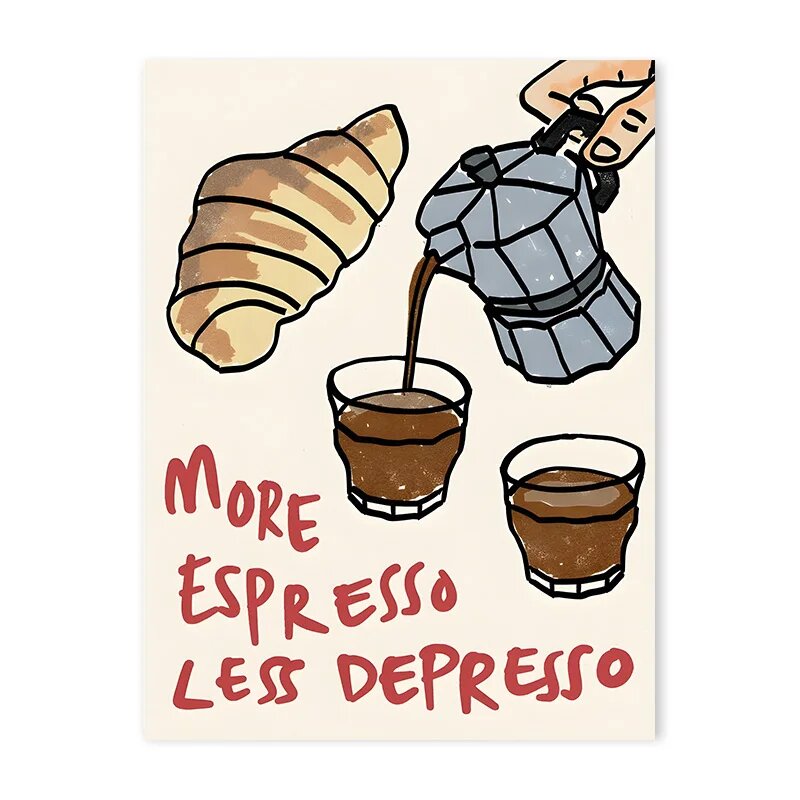 Настенный принт "Espresso Less Depresso" 40x50см, бежевый