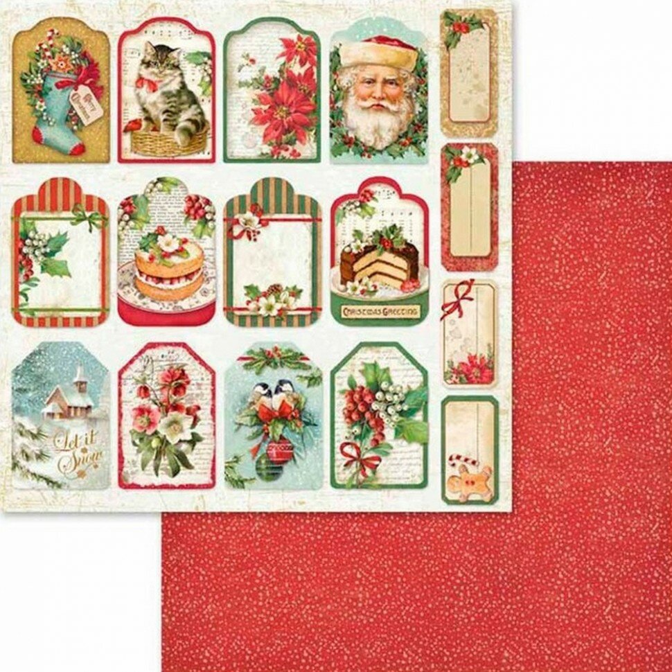 #SBB569 Бумага двухсторонняя для скрапбукинга "Рождественские этикетки и лейблы" 30.5 х 31.5 см Stamperia 1 лист