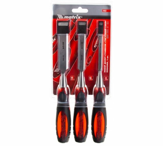 Набор долот-стамесок Matrix "Тигровый Глаз" 24431, плоские, хромованадиевые лезвия, 3шт