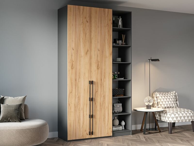 Шкаф распашной для одежды "Морган 8.1" 135х240х50 Серый графит / Дуб крафт золотой