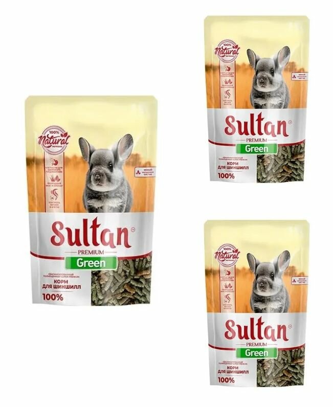 Sultan Полнорационный корм для шиншилл, Green Premium, 650 г, 3 шт