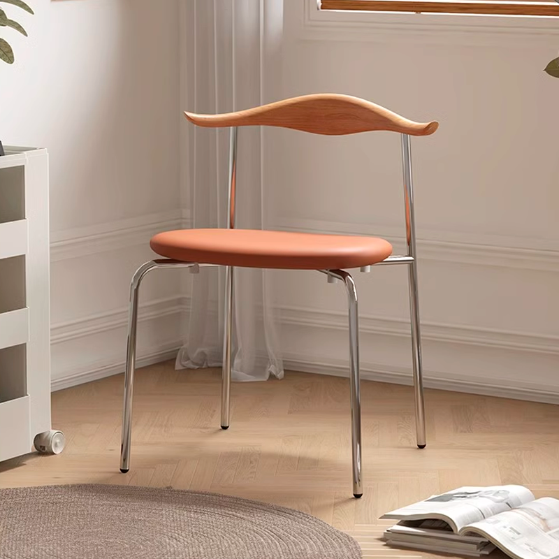 Стул кожаный Antique Horn (темное дерево, коричневая подушка)