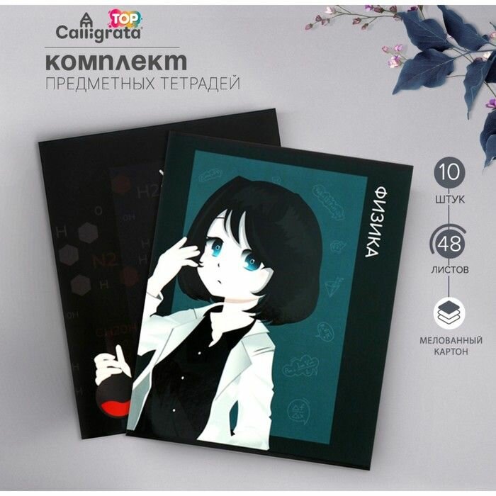 Комплект предметных тетрадей Calligrata TOP "Аниме", 48 листов, 10 предметов, со справочным материалом, обложка мелованный картон, твин-лак + выборочный УФ-лак, блок офсет