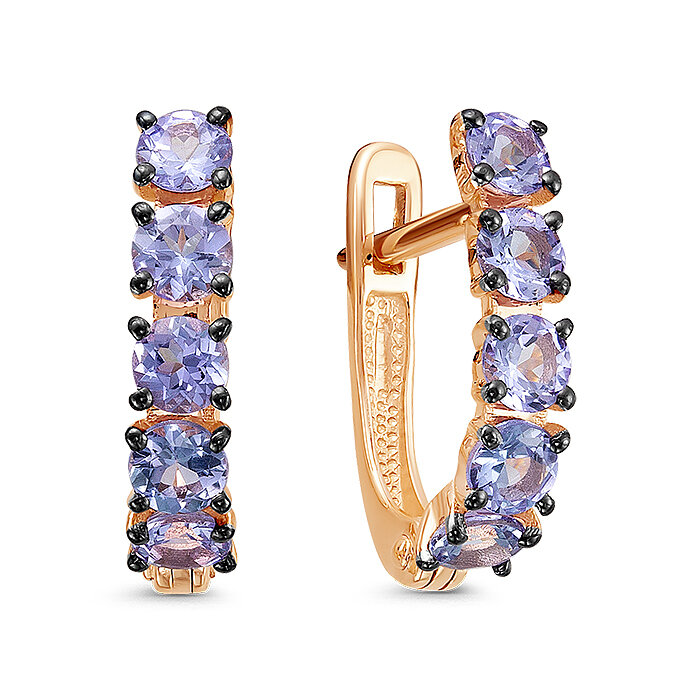 Серьги, красное золото, 585 проба, родирование, танзанит