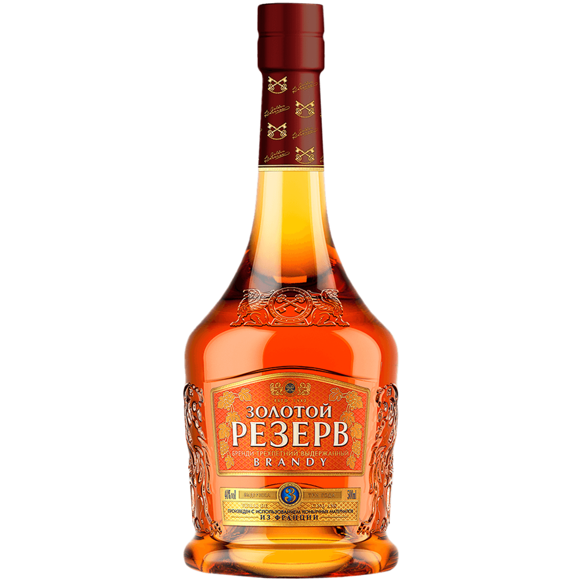 Бренди "Золотой Резерв", 3 года выдержки, 0,5 л, 40%, Россия