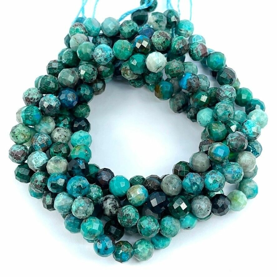 Бусины хризоколла A граненая 6 мм (нить 19 см), Suntrim