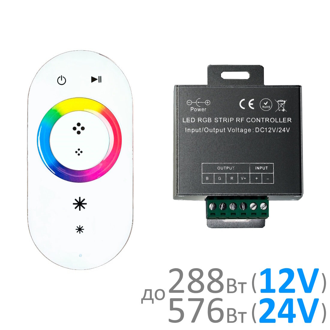 Контроллер для RGB ленты 12/24V до 288/576W с радиопультом сенсорный белый Ecola RFC24WESB
