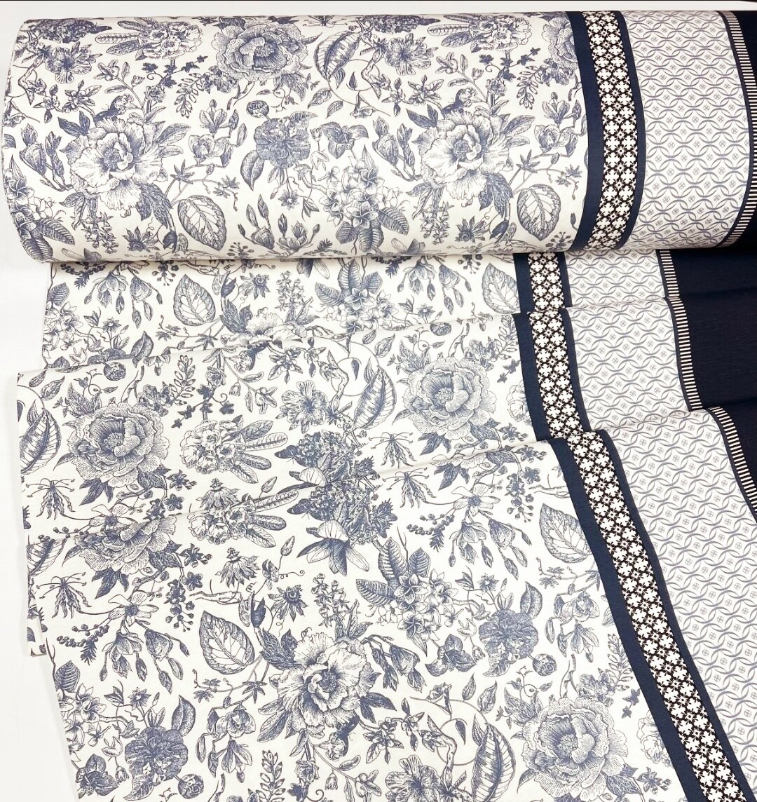 Ткань "Dак" хлопок с водоотталкивающей пропиткой, принт серые цветы, 1м x 1.8м