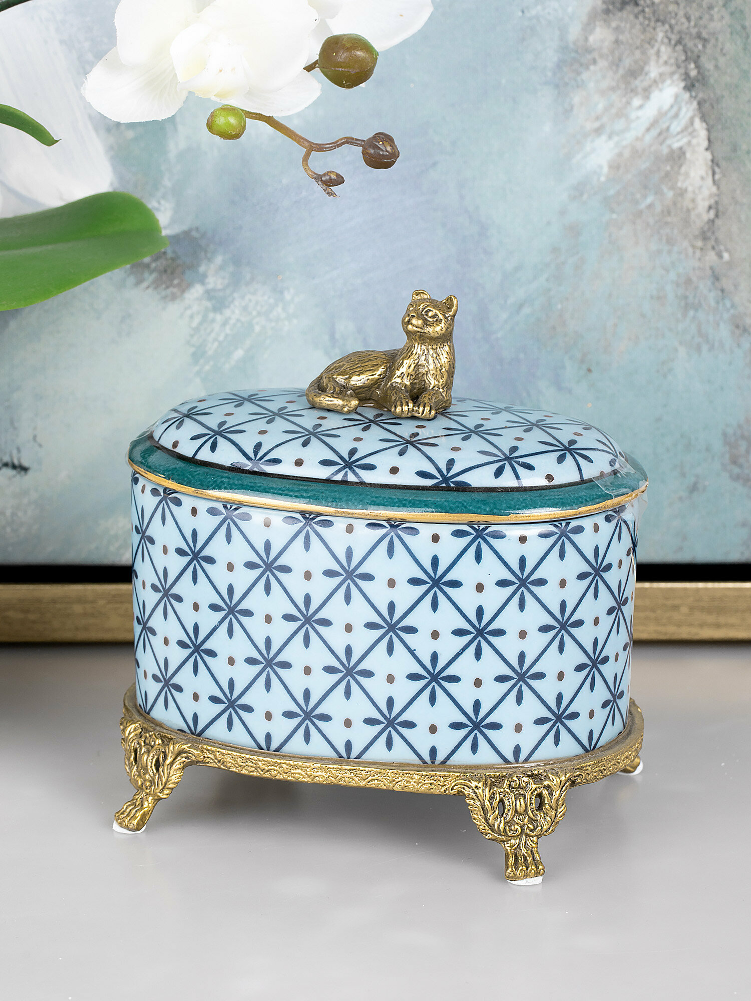 B788/HLB2204 Шкатулка на ножках с кошечкой 13х9х12см, Glasar