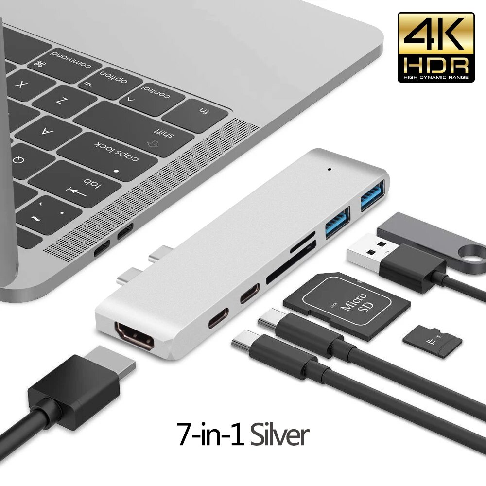 Адаптер USB 3.1 Type-C-HDMI-концентратор 4K Thunderbolt 3 USB C Hub с концентратором 3.0 TF SD Reader Slot PD для MacBook Air Pro M1 M2 M3 M4 M5