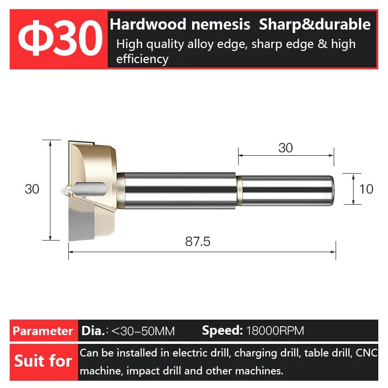 Tideway набор сверл Форстнера для дерева 3-50 мм 30mm