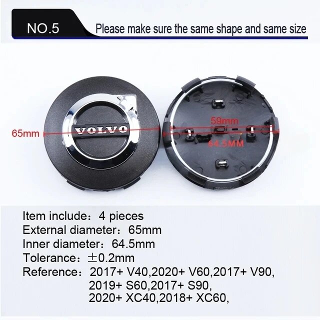 4 шт. колпаки центра колес автомобиля, крышки центра ступицы для Volvo XC90 V90 V60 XC60 V40 S80 S60 S90 C40 XC40 V70 XC70 C30 C70 EX90 Rdesign 65MM-Black Silver