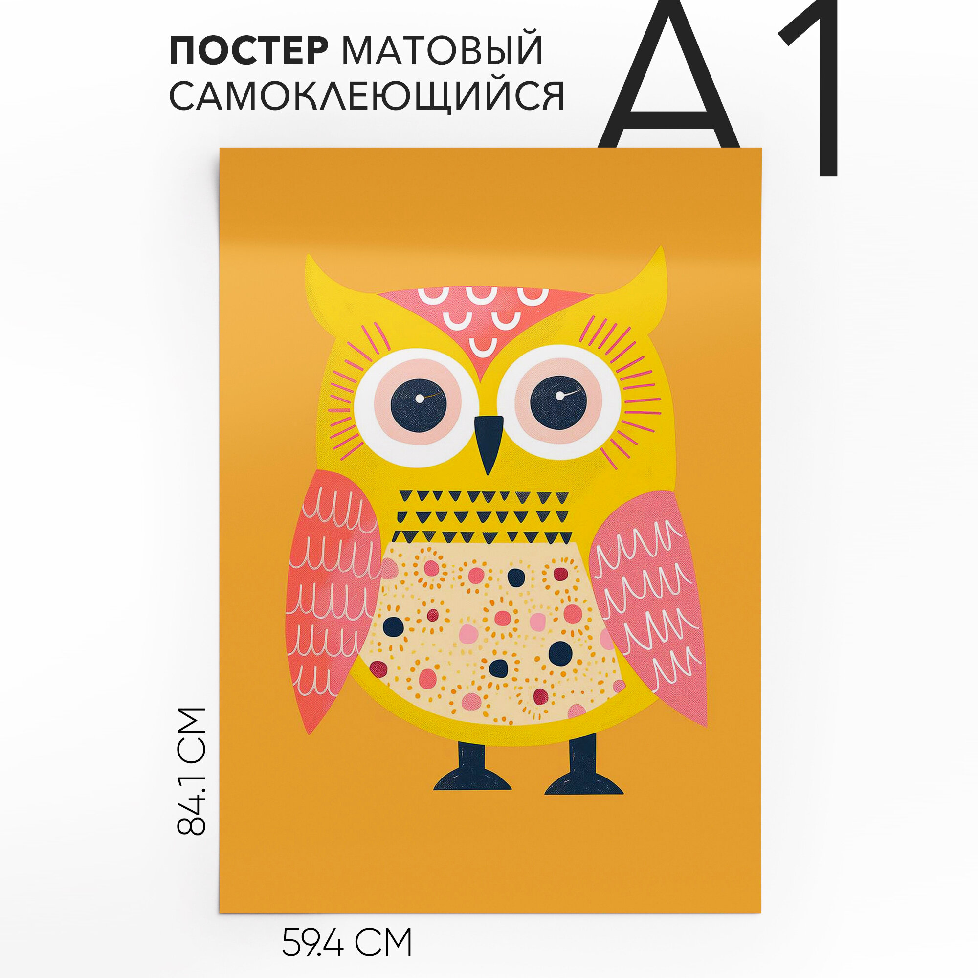 Постеры эстетичные самоклеящийся, большой A1 Сова, влагостойкий, для декора