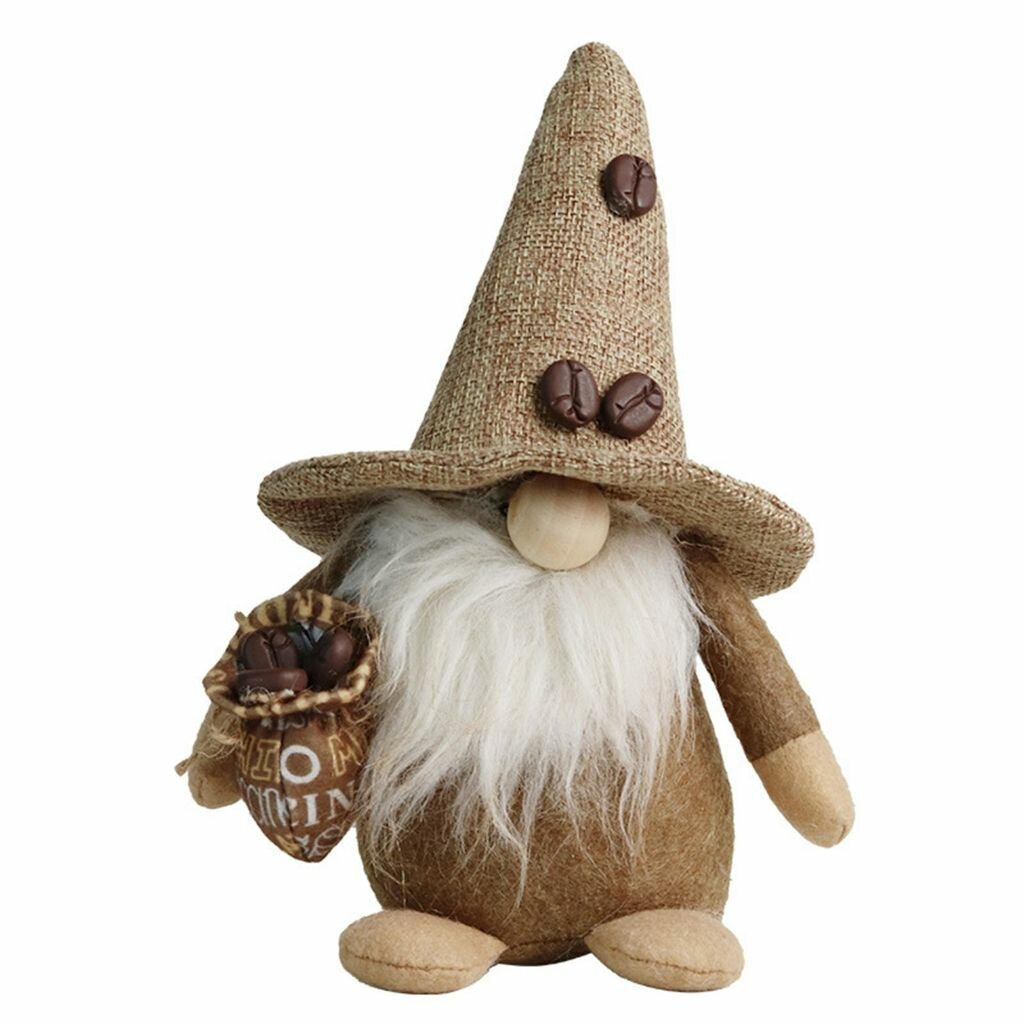 (1 шт.) Стоящая кукла без лица, держащая в руках пакетик с кофе-светлая шляпа