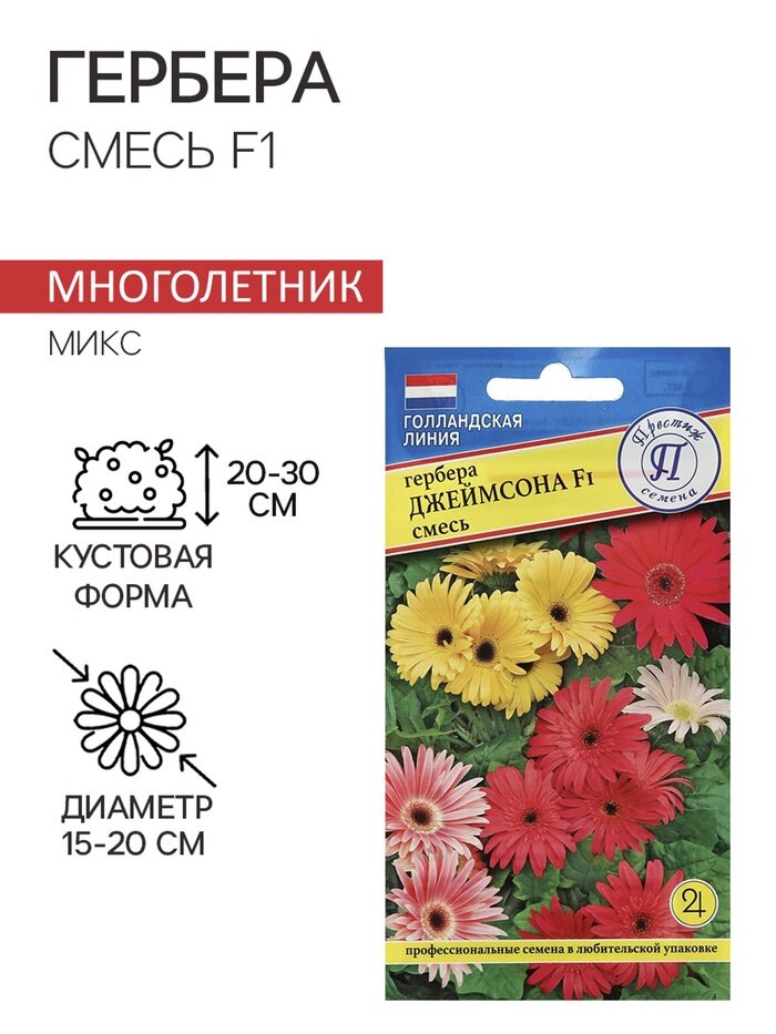 Семена комнатных цветов Гербера «Джеймсона», F1, 5 шт, смесь, «Престиж семена»