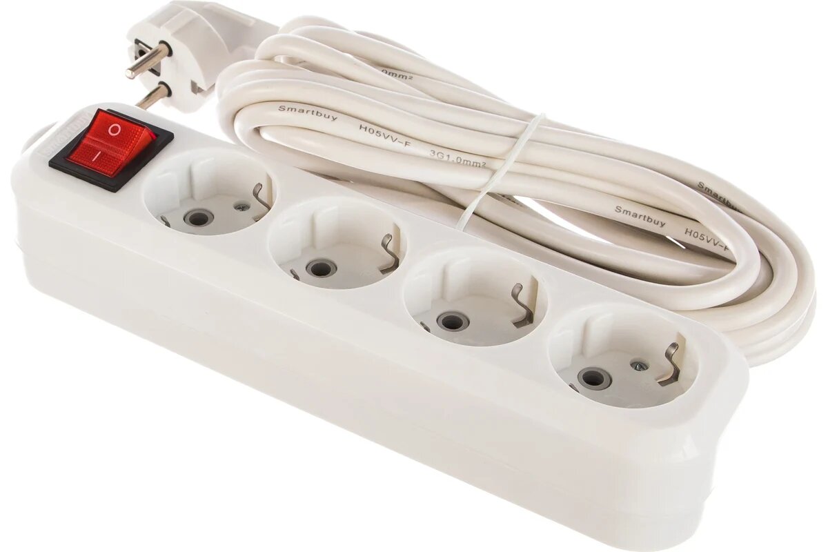 Smartbuy удлинитель 4 гнезда, 5 м, выкл. и заземление, 16 А 3,5 кВт SBE-16-4-05-ZS