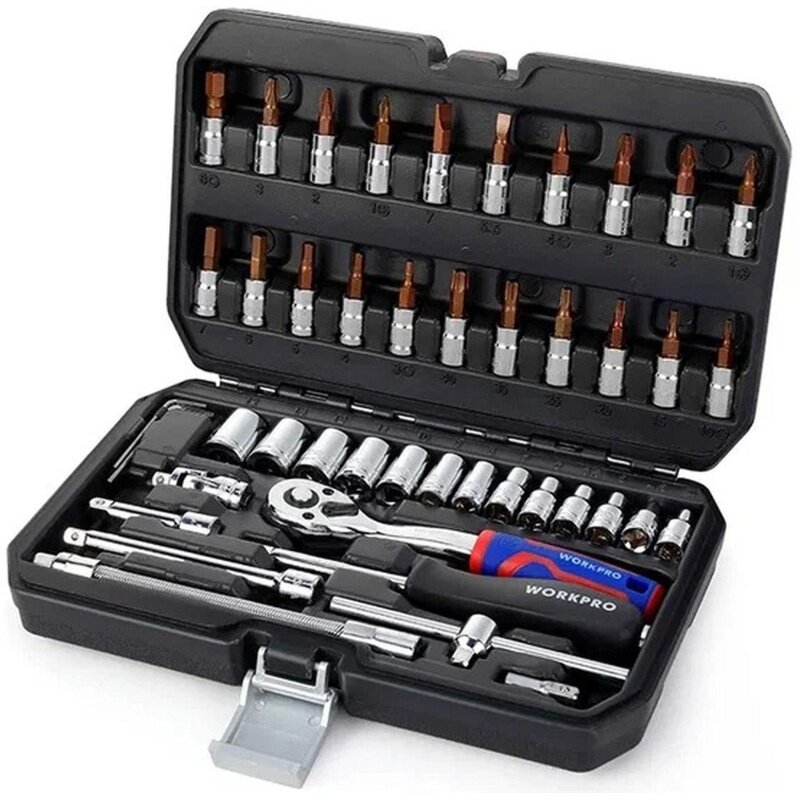 Набор инструментов Workpro метрические головки, 1/4 дюйма, 46 предметов (WP202540)
