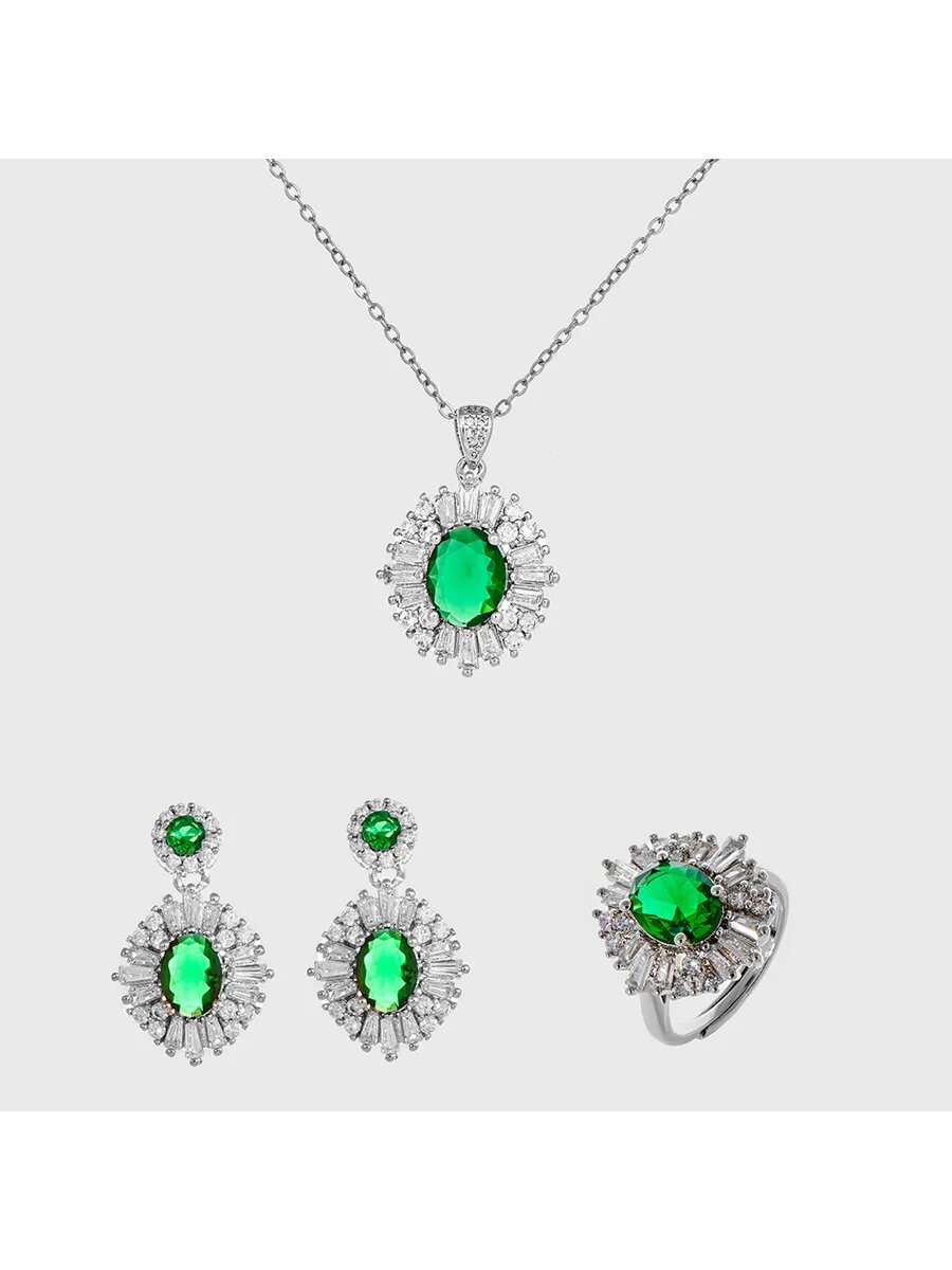 Комплект бижутерии, изумруд синтетический
