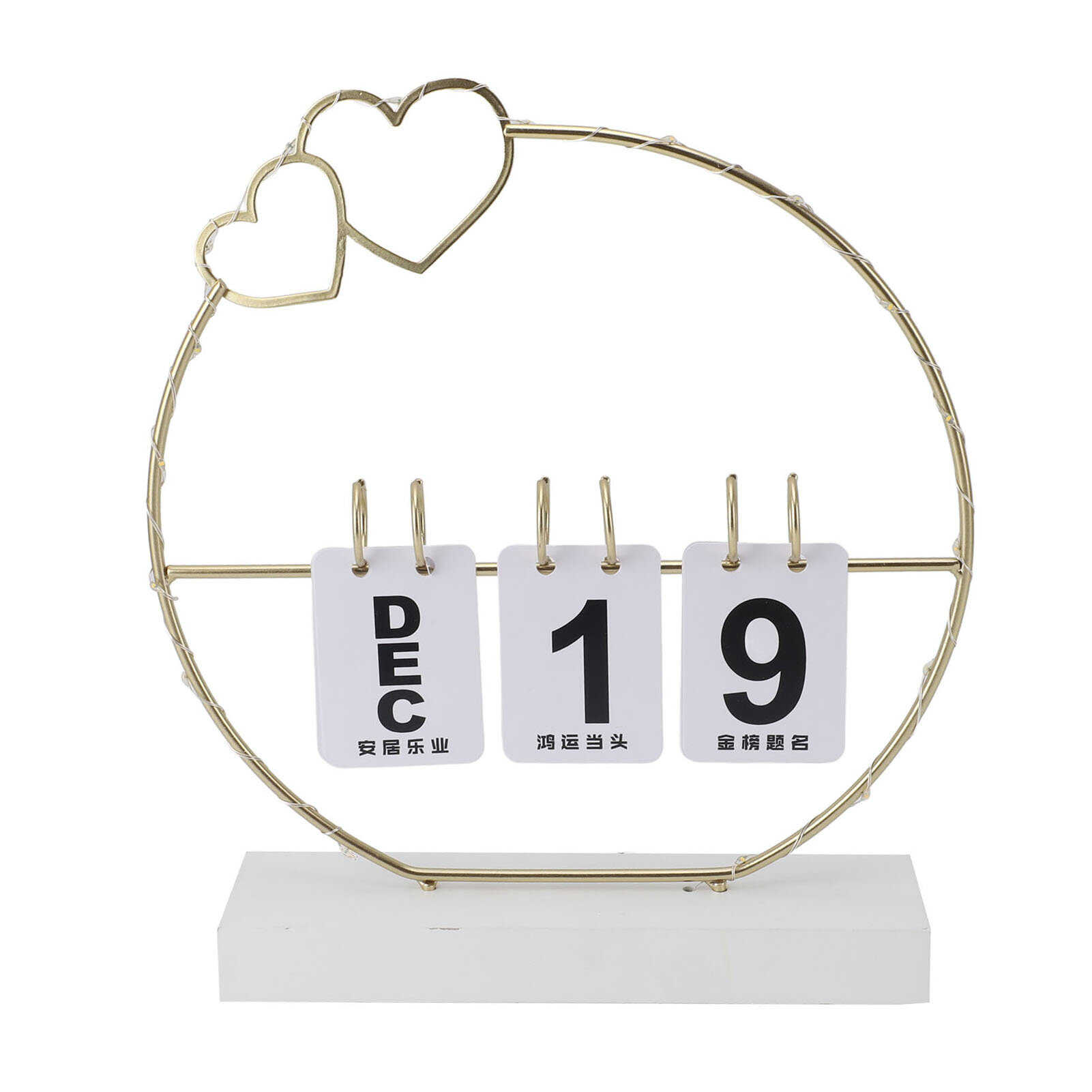 Вечный переворачивающийся календарь со светодиодной подсветкой, прочная металлическая конструкция, настольный декор, календари для дома, общежития, белый календарь в форме сердца.