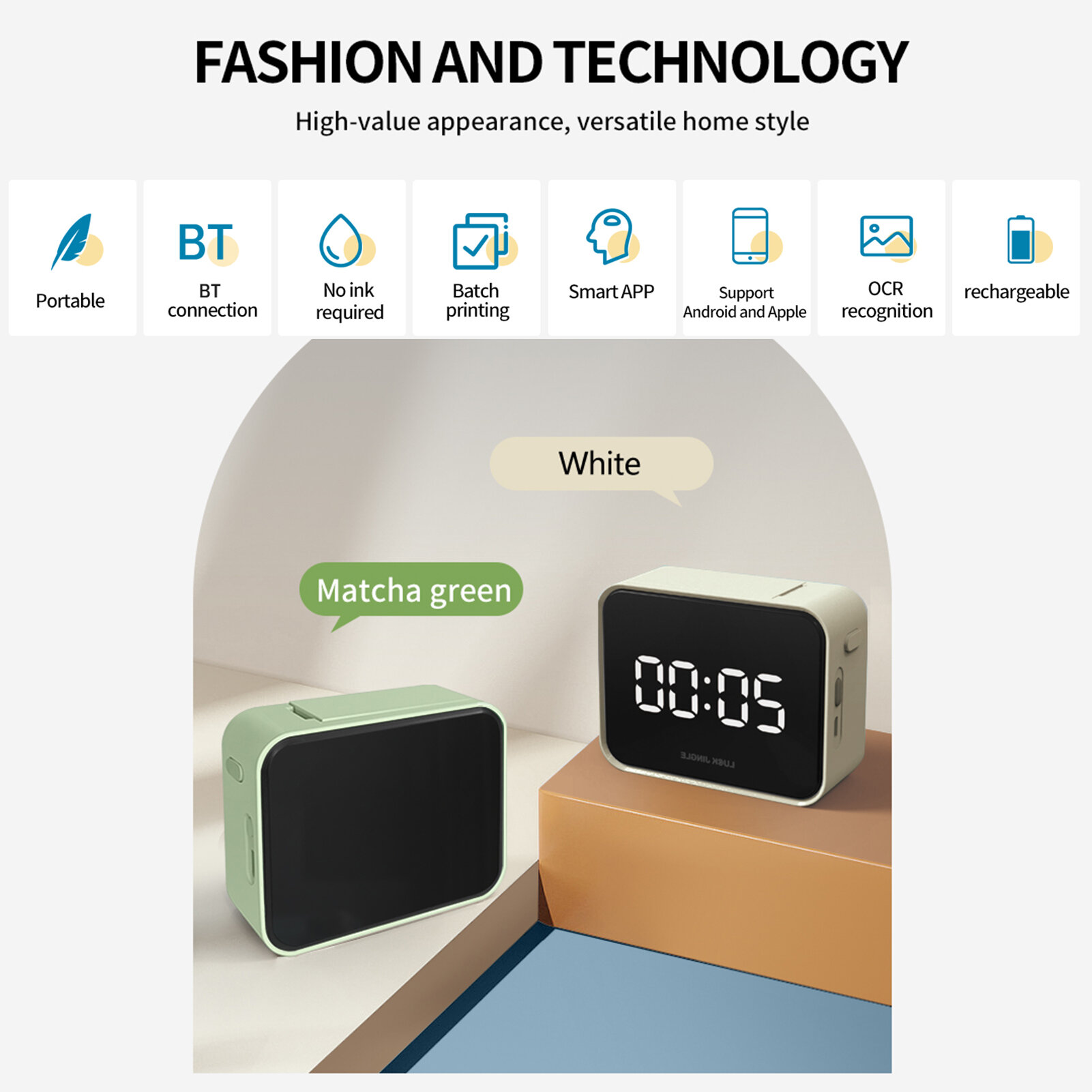 Бескрасочный этикет-принтер, беспроводной, Type-C, термо, для дома/офиса