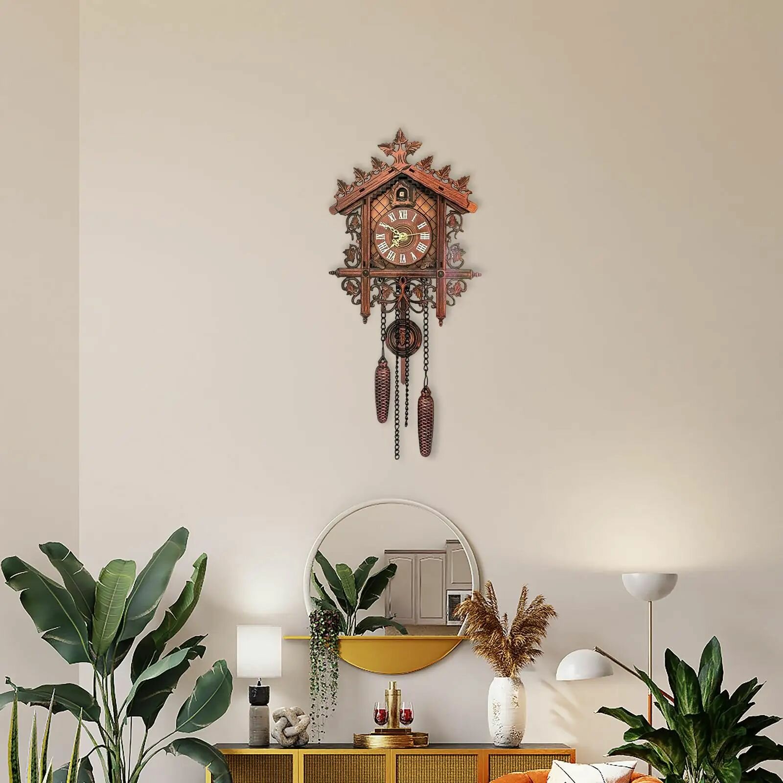 Настенные часы с кукушкой и боем, механические, деревянные, декор для дома, 30 см, классический стиль