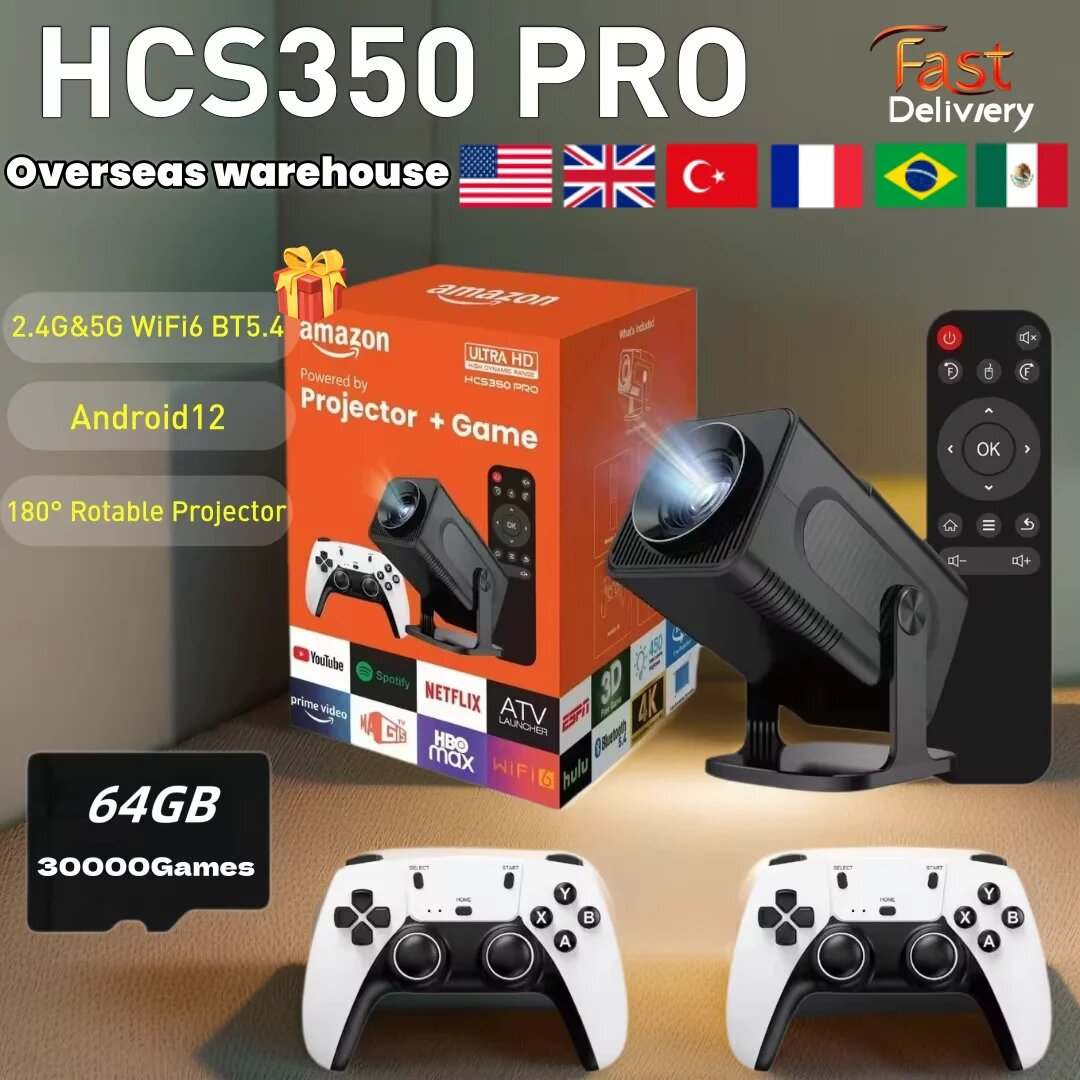HCS350PRO+ 3D HD портативные ретро-игровые консоли проектор гладко без буферизации для Android WIFI6 двойная система игры