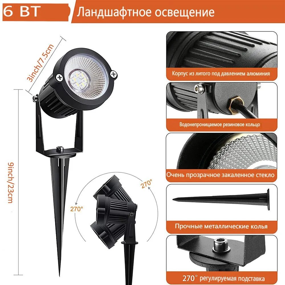 Mupoo Уличный светильник 6 Вт, 2 шт, RGB + теплый белый, IP65, с пультом ДУ, 12 В, для сада и дорожек — фото 1