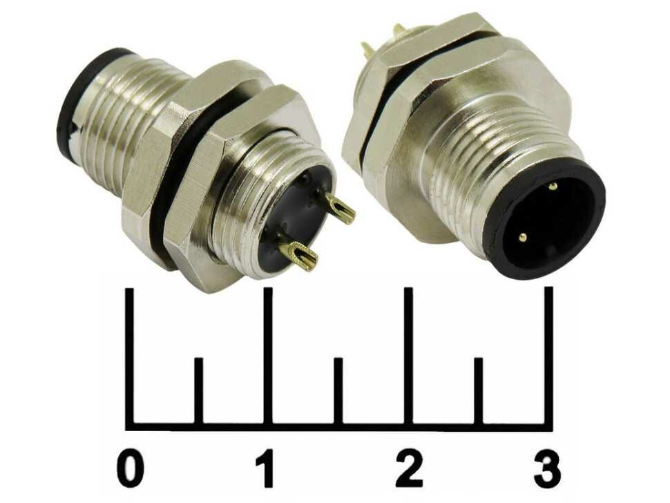 Разъем 2pin штекер в панель IP67 M12 металл (M12PB-2B)